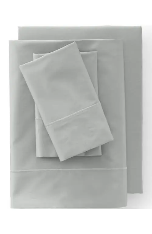 LANDS' END 400 Thread Count Premium Supima Cotton No Iron Sateen Bed Sheet Set - Light Fog