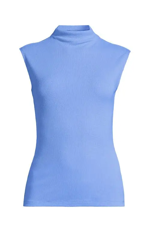 LANDS' END Cap Sleeve Drapey Rib Fitted Funnel Neck Tank
