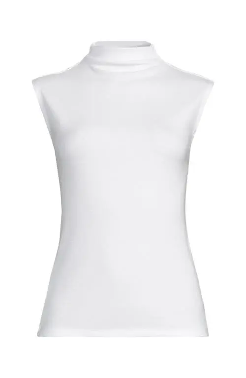 LANDS' END Cap Sleeve Drapey Rib Fitted Funnel Neck Tank - White
