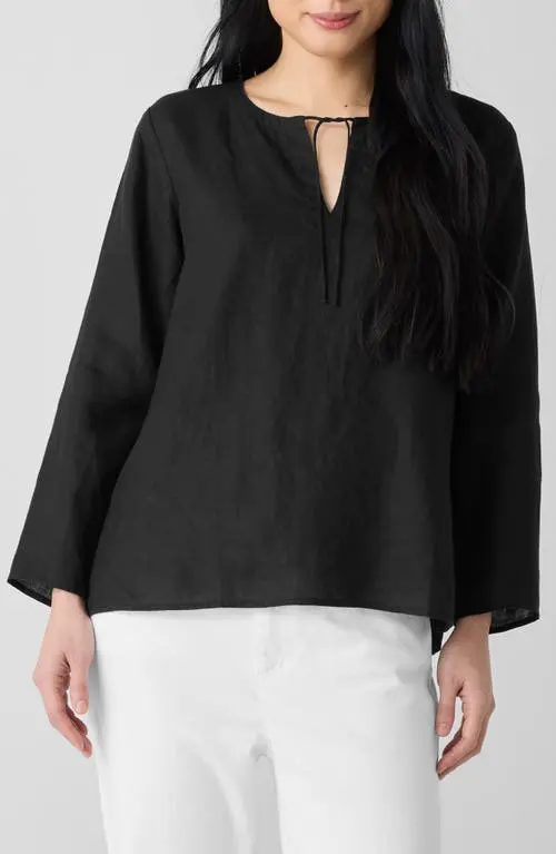 Eileen Fisher Split Neck Organic Linen Top
