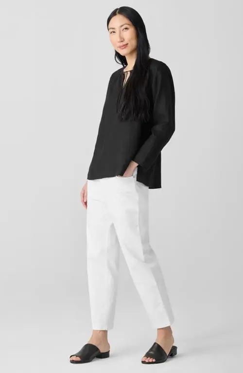Eileen Fisher Split Neck Organic Linen Top