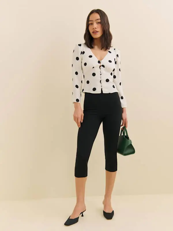 REFORMATION Drina Long Sleeve V-neck Button Up Top
