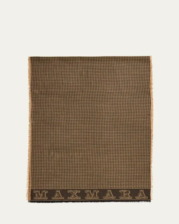 Max Mara Logo Houndstooth Fringe Wool Scarf
