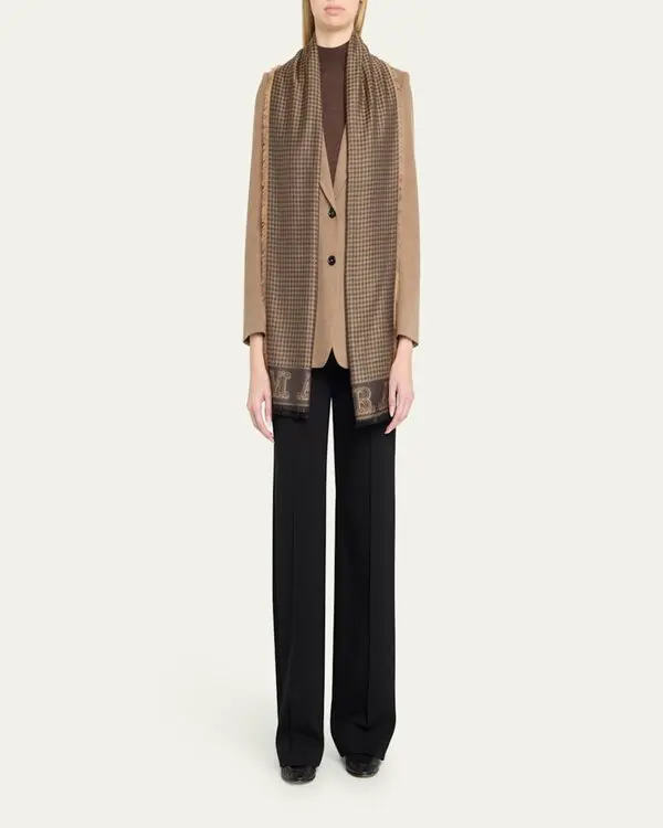 Max Mara Logo Houndstooth Fringe Wool Scarf