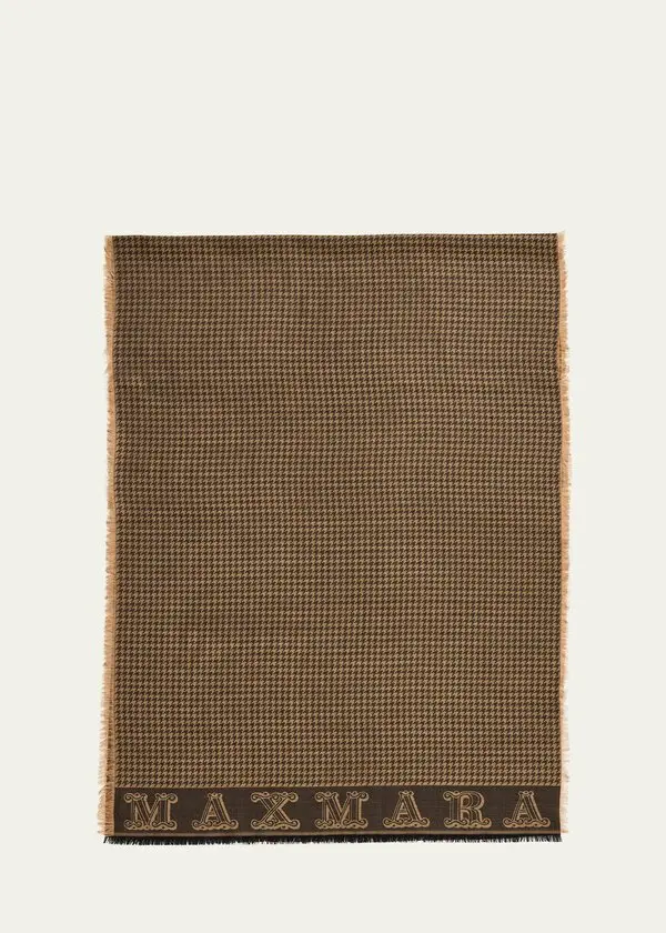 Max Mara Logo Houndstooth Fringe Wool Scarf