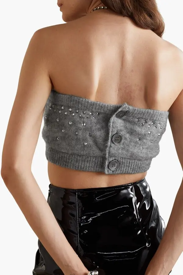 Alessandra Rich Cropped Crystal-embellished Knitted Top