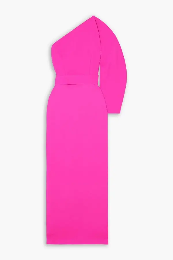 Solace London Zaya One-shoulder Belted Crepe Maxi Dress - Bright Pink