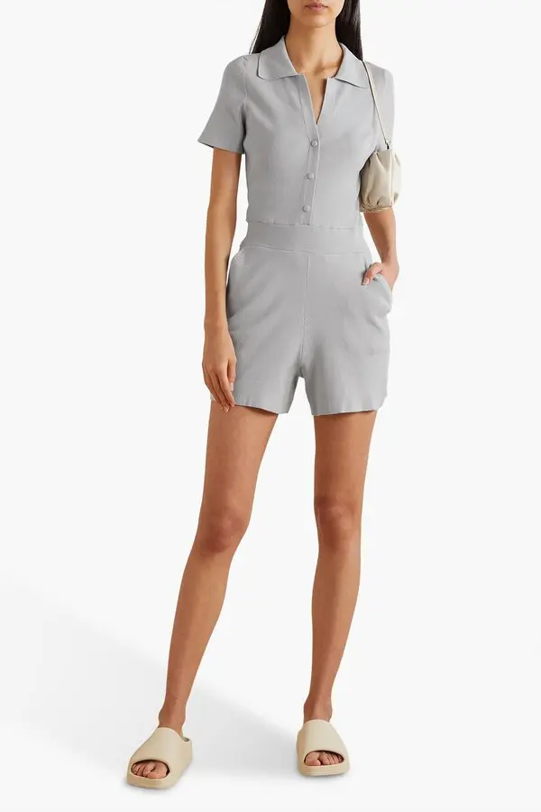 Live The Process Astrid Ribbed Knit Playsuit - Light Gray