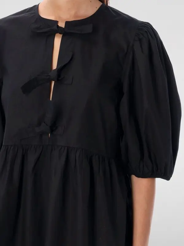GANNI Cotton Dress With Puff Sleeves - Black
