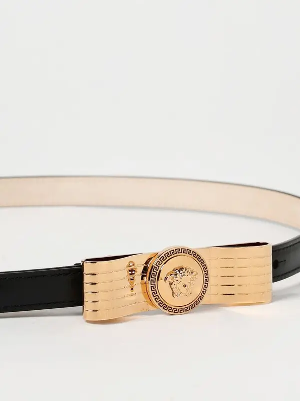 Versace Leather Skinny Belt With Gold Tone Medusa Buckle