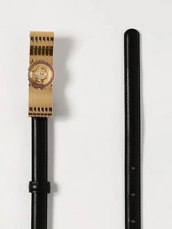 Versace Leather Skinny Belt With Gold Tone Medusa Buckle