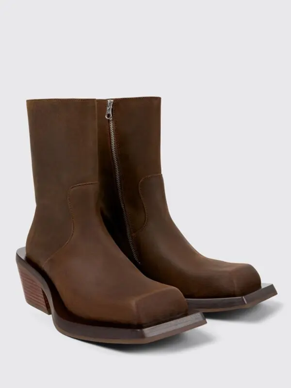 Camper Square Toe Zip Up Boots - Brown