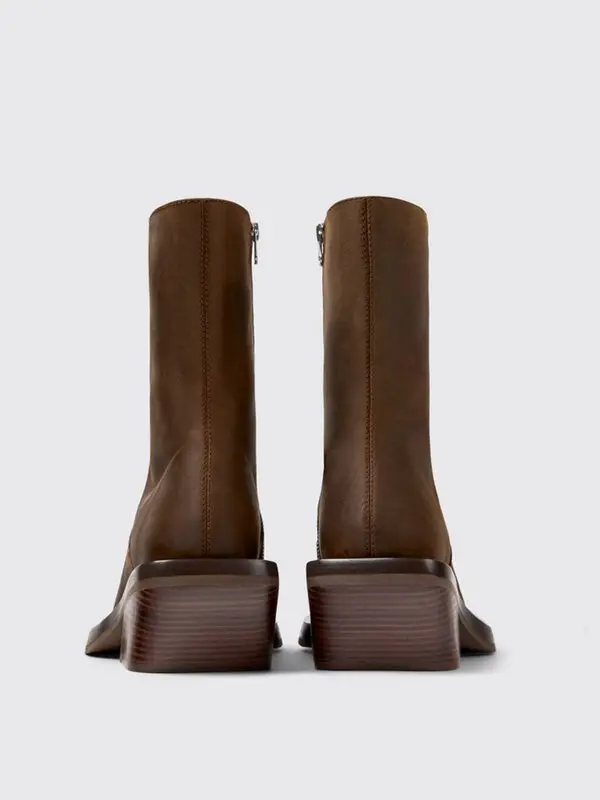 Camper Square Toe Zip Up Boots - Brown