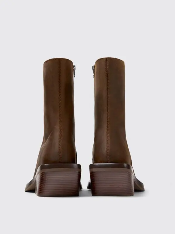 Camper Square Toe Zip Up Boots - Brown