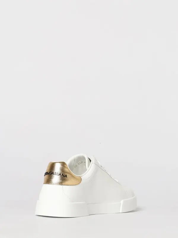 Dolce & Gabbana Portofino Leather Sneakers With Dg Monogram Embroidery - White