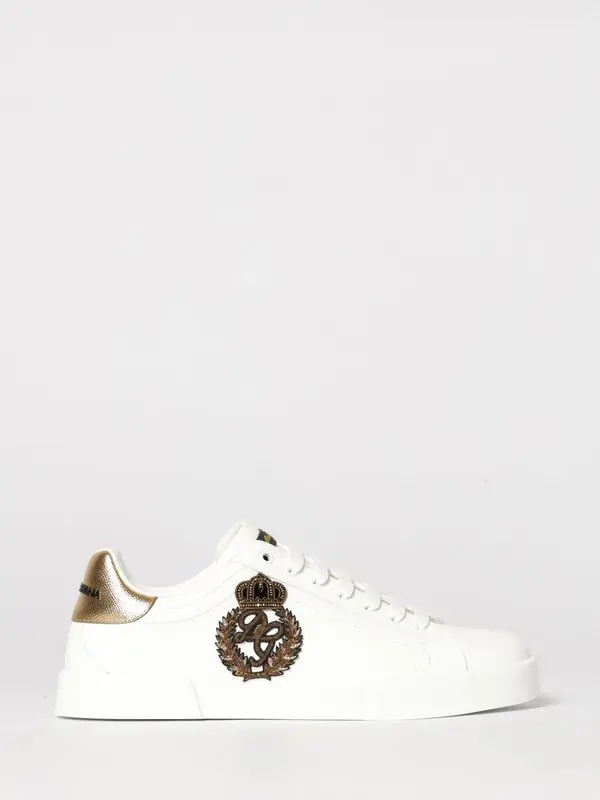 Dolce & Gabbana Portofino Leather Sneakers With Dg Monogram Embroidery - White