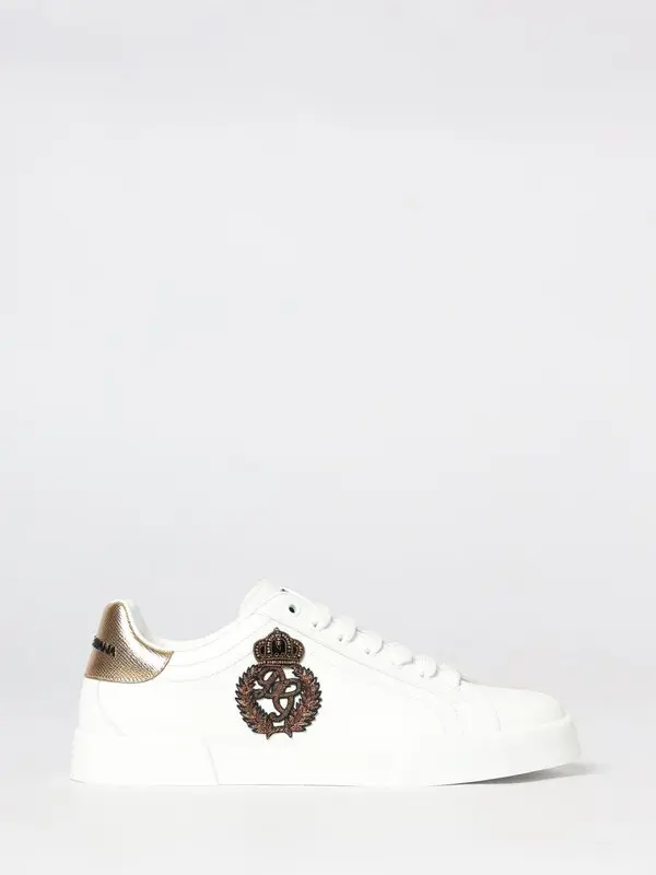Dolce & Gabbana Portofino Leather Sneakers With Dg Monogram Embroidery - White