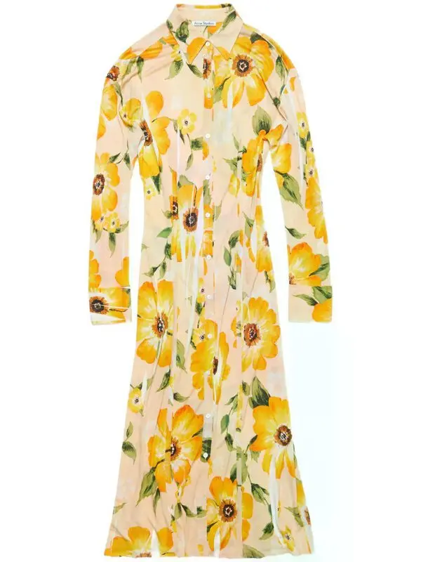 Acne Studios Floral-print Midi Dress - Neutrals