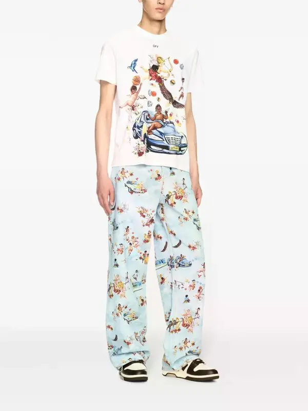 Off-White Fresco-print Wide-leg Jeans