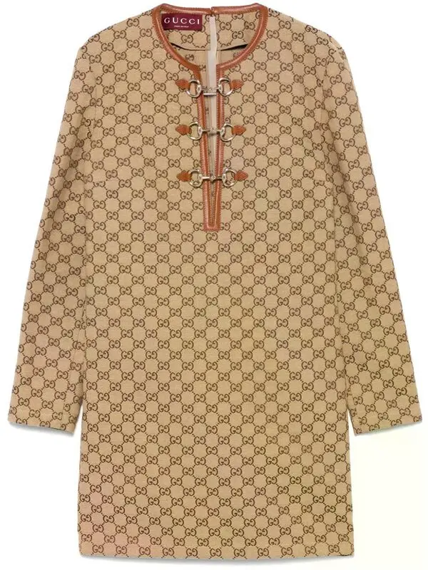 Gucci Gg-canvas Horsebit-detail Mini Dress - Brown