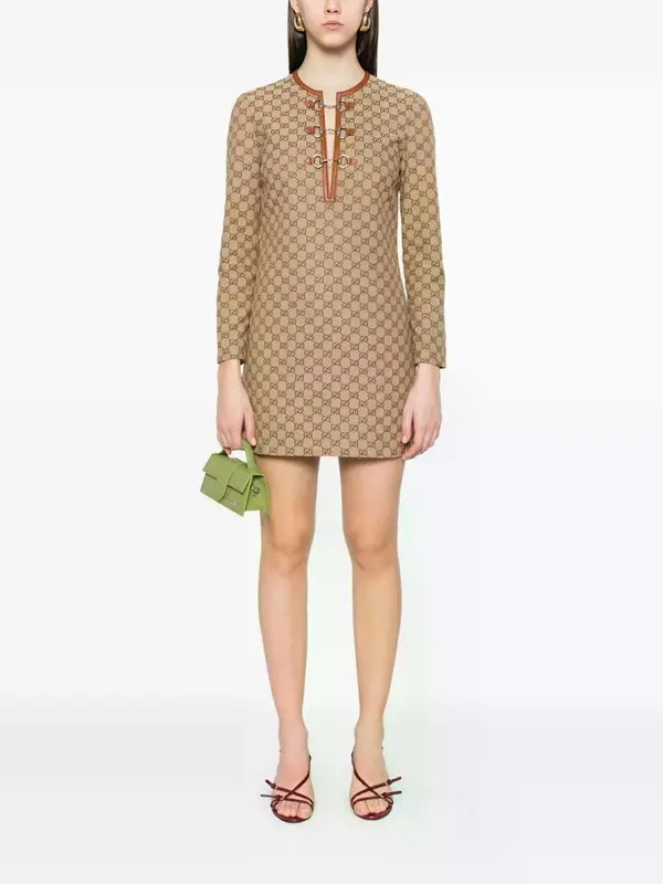 Gucci Gg-canvas Horsebit-detail Mini Dress - Brown