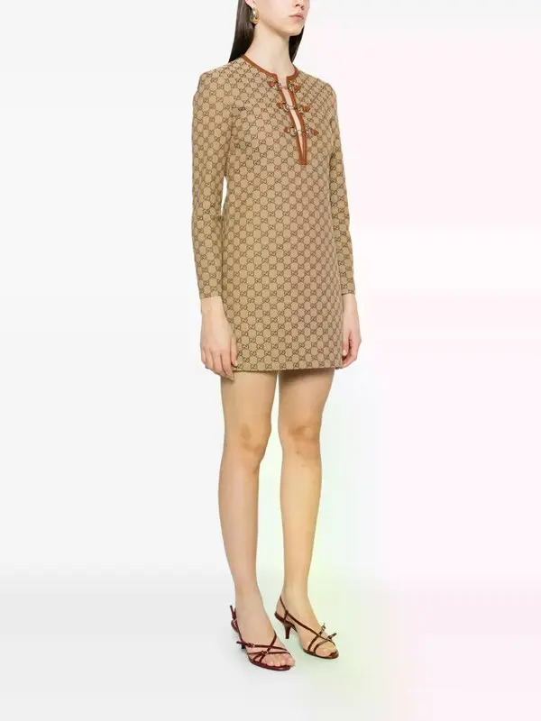 Gucci Gg-canvas Horsebit-detail Mini Dress - Brown
