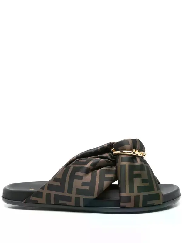 Fendi Ff Satin Slides - Brown