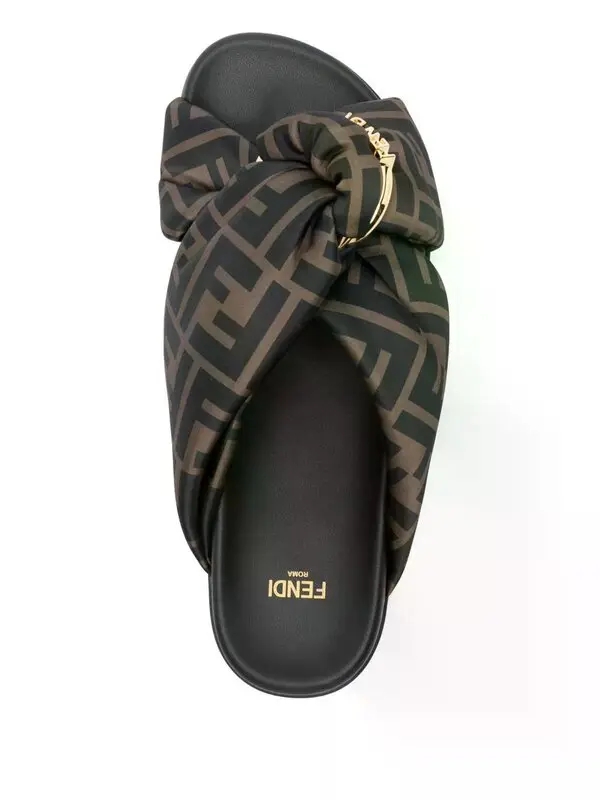 Fendi Ff Satin Slides - Brown