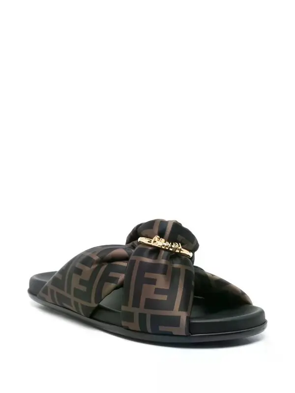 Fendi Ff Satin Slides - Brown