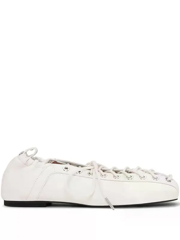 GANNI Lace-up Leather Ballerina Flats - White