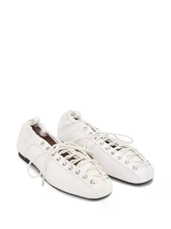 GANNI Lace-up Leather Ballerina Flats - White