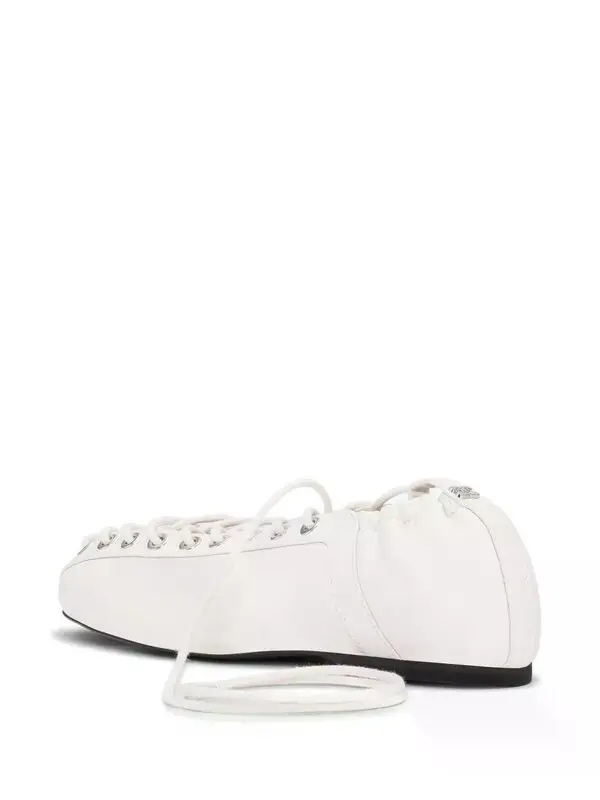 GANNI Lace-up Leather Ballerina Flats - White