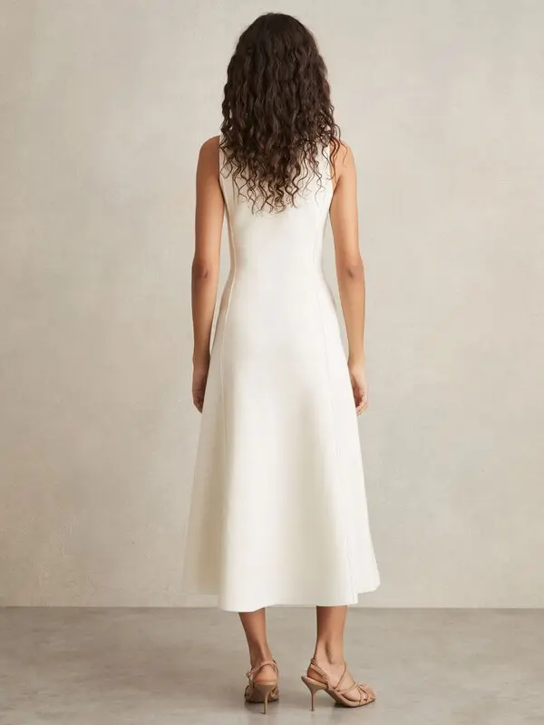 Reiss Nilo - Ivory Nilo Petite Seam Detail Knitted Midi Dress, XL