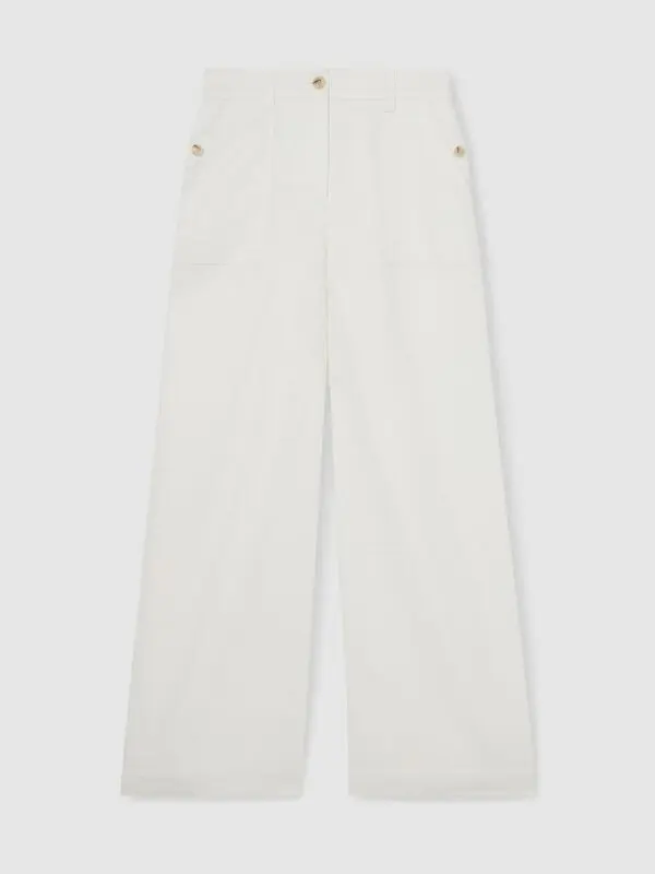 REISS Ashby Linen Wide-leg Trousers - White