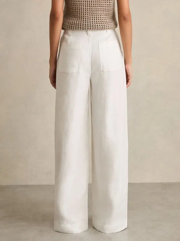 REISS Ashby Linen Wide-leg Trousers - White