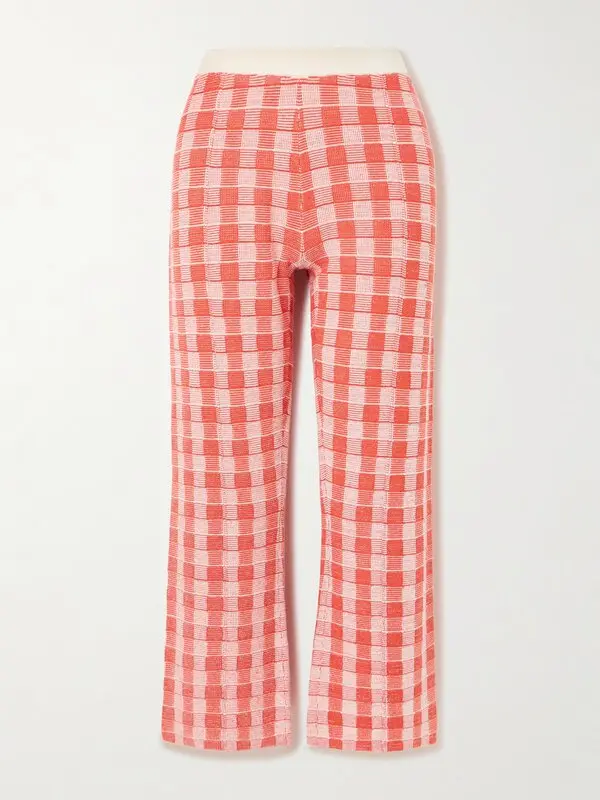 Guest In Residence Gingham Silk-blend Flared Pants