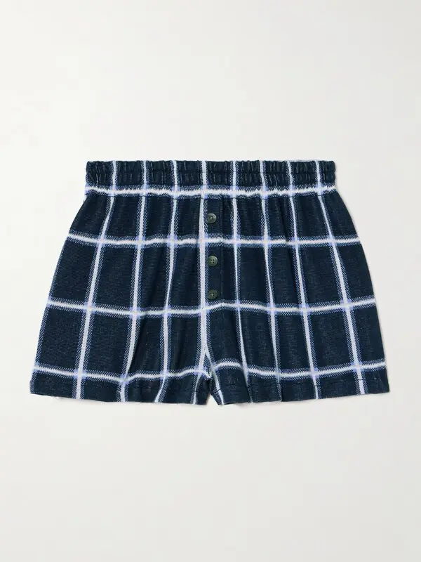 Guest In Residence Picnic Checked Silk And Linen-blend Shorts - Blue