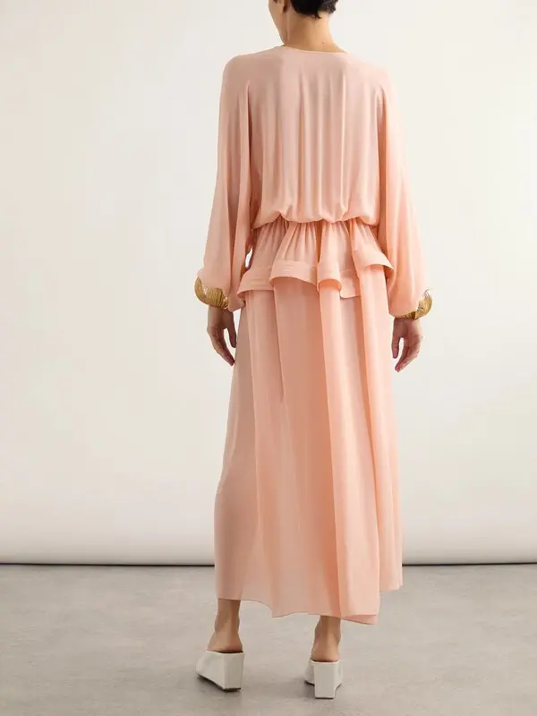 Alaïa Gathered Georgette Peplum Midi Dress - Orange