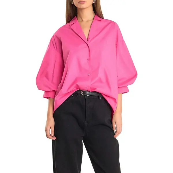 Endless Rose Blouson Sleeve Cotton Shirt - Fuchsia