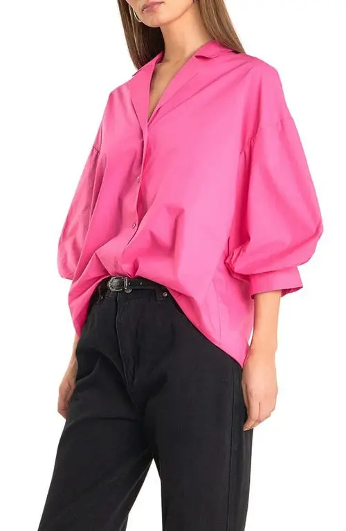 Endless Rose Blouson Sleeve Cotton Shirt - Fuchsia