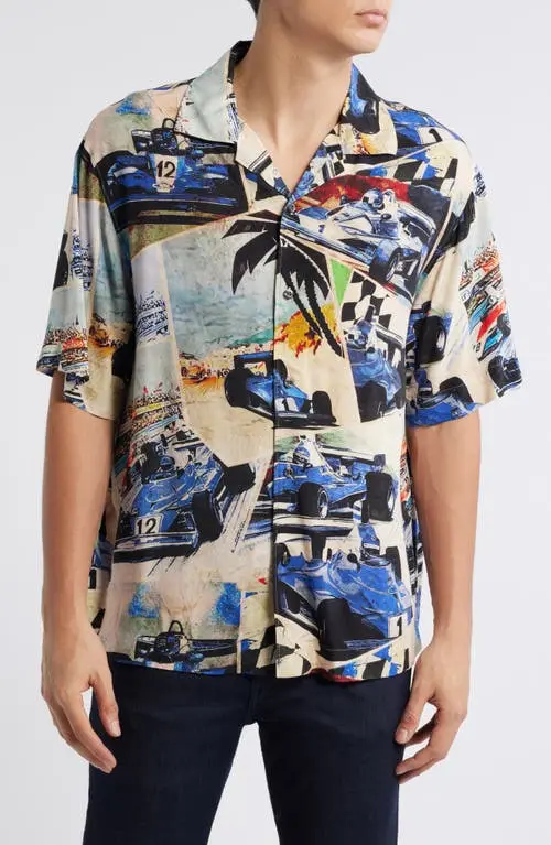 Hugo Espino Race Car Print Camp Shirt