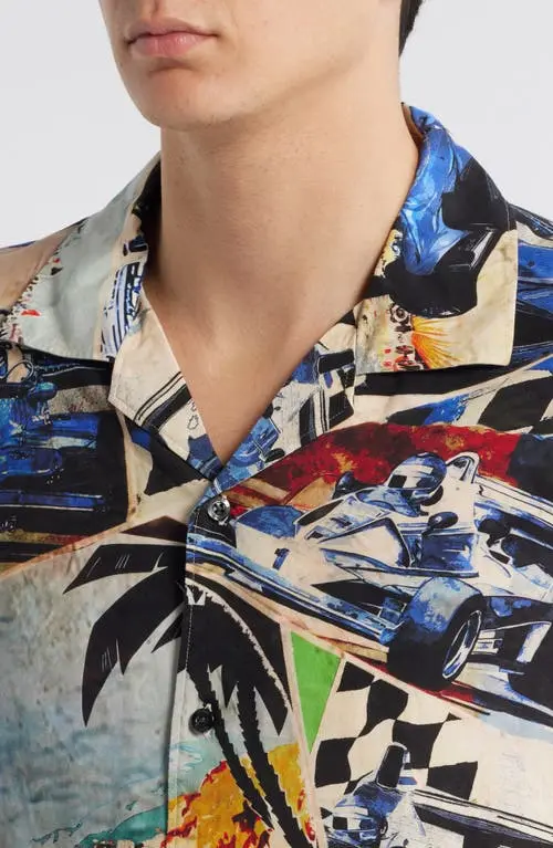 Hugo Espino Race Car Print Camp Shirt