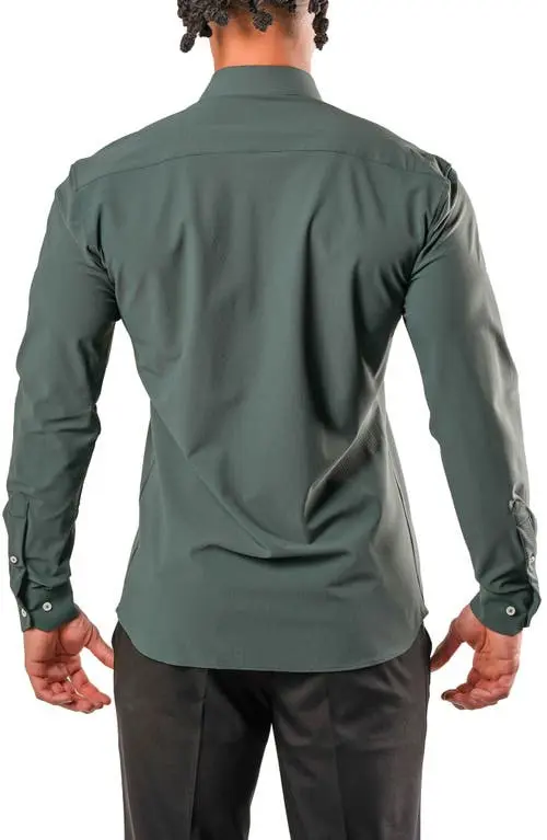 MACEOO Fibonacci Micropattern Stretch Cotton Blend Button-up Shirt - Green