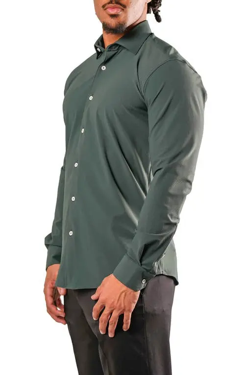 MACEOO Fibonacci Micropattern Stretch Cotton Blend Button-up Shirt - Green