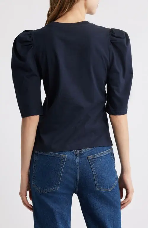 FRAME The Drape Puff Sleeve Organic Cotton Top - Navy