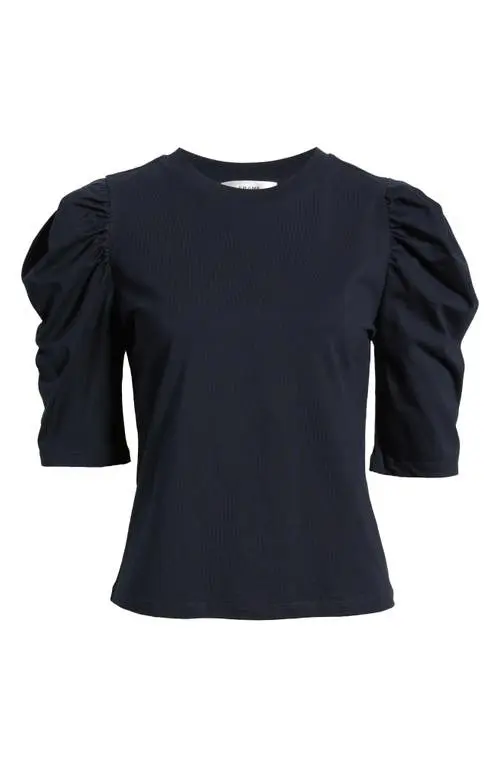 FRAME The Drape Puff Sleeve Organic Cotton Top - Navy
