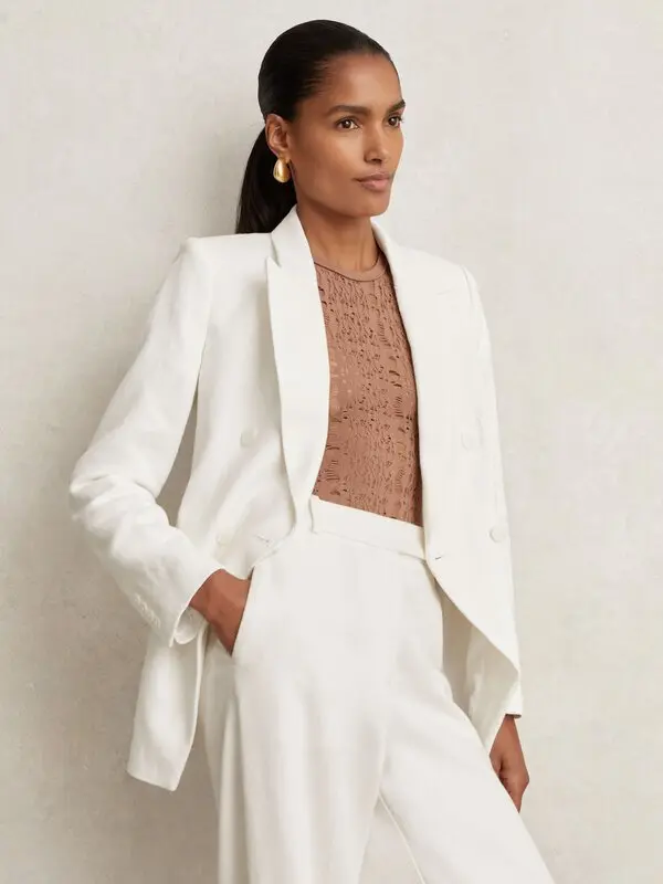 REISS Devon Linen-blend Suit Jacket - White