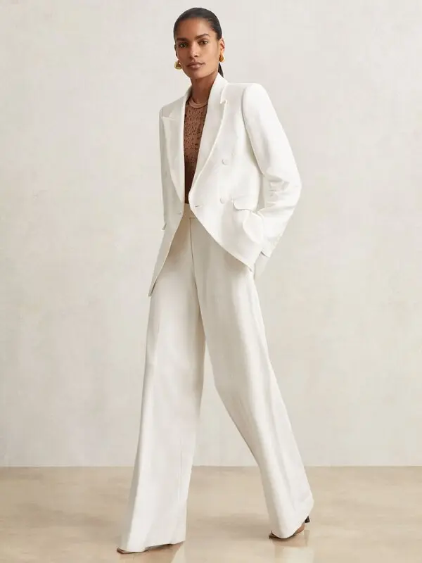 REISS Devon Linen-blend Suit Jacket - White
