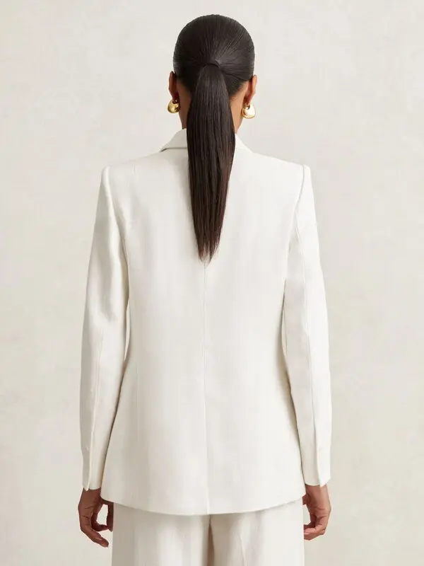 REISS Devon Linen-blend Suit Jacket - White