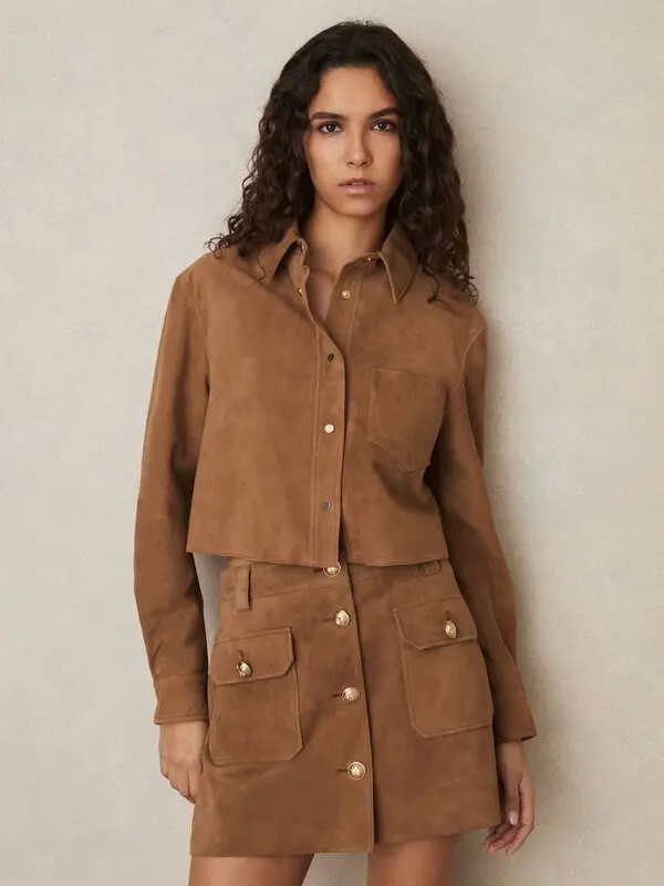 REISS Connie Suede Cropped Shirt